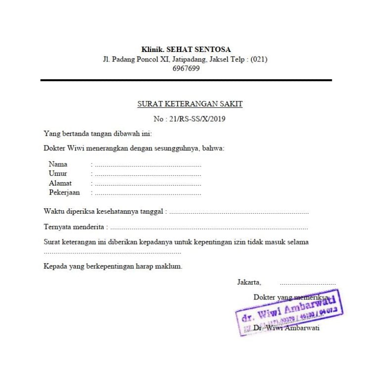 Download Surat Keterangan Sakit Dokter dan Stempel PDF – Poltekkes